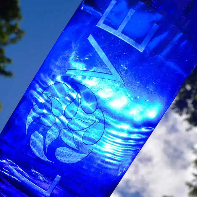 1 Litre Glass Blue Bottle Love Logo | Sustainable Hydration