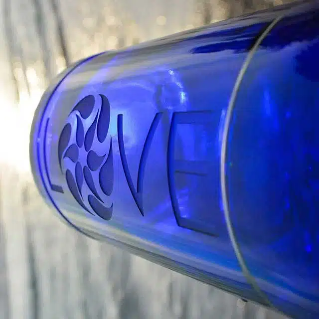 1 Litre Glass Blue Bottle Love Logo | Sustainable Hydration