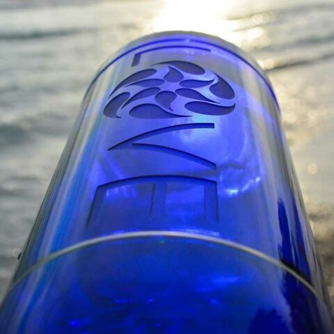 1 Litre Glass Blue Bottle Love Logo | Sustainable Hydration
