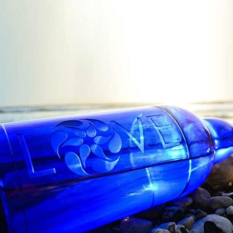 1 Litre Glass Blue Bottle Love Logo | Sustainable Hydration